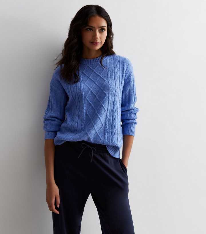 Blue Cable Knit Longline Jumper | New Look