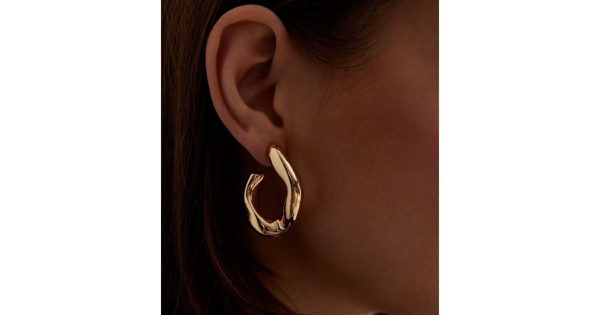 Gold Beaten Midi Hoop Earrings | New Look