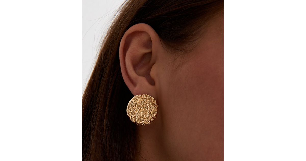 Gold Textured Circle Stud Earrings | New Look