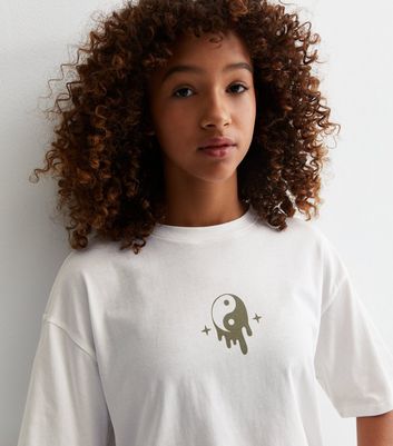 Girls White Cotton Yin Yang Logo Boxy T-Shirt | New Look