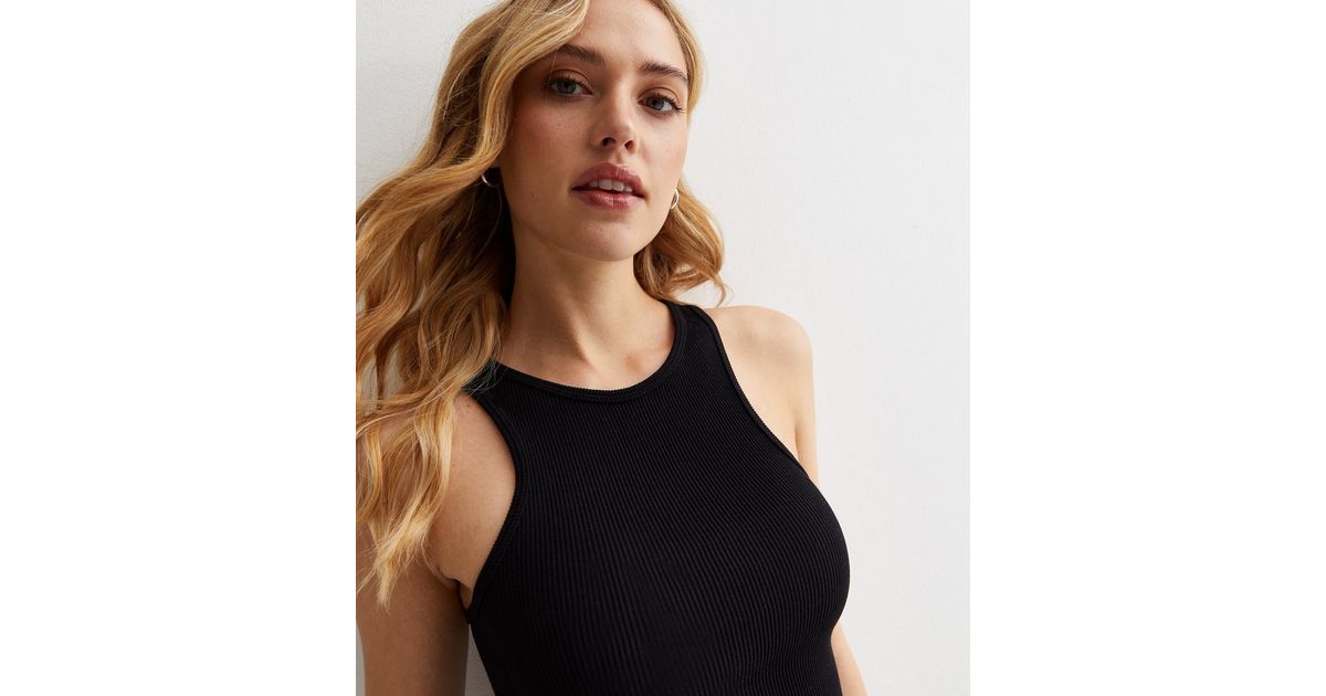 Black Seamless Crop Racer Vest | New Look