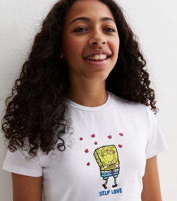 Girls White Spongebob Self Love Logo T-Shirt | New Look