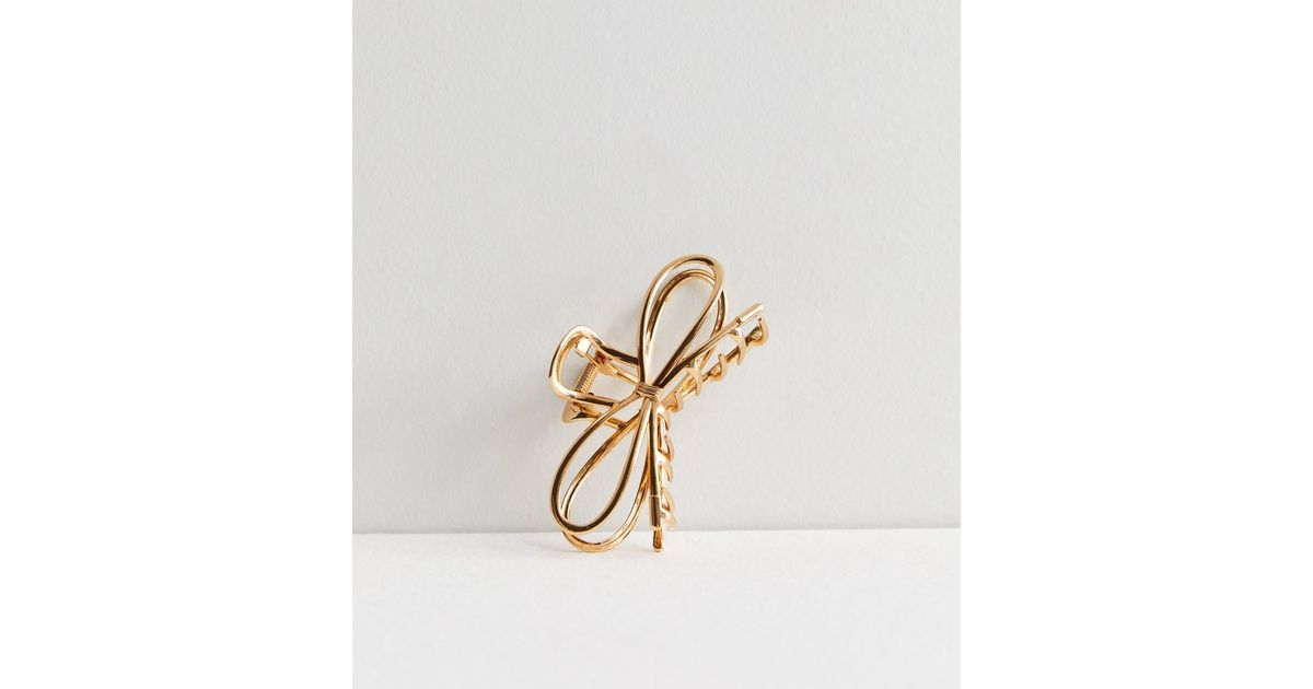 Gold Large Metal Bow Bulldog Hair Clip | New Look