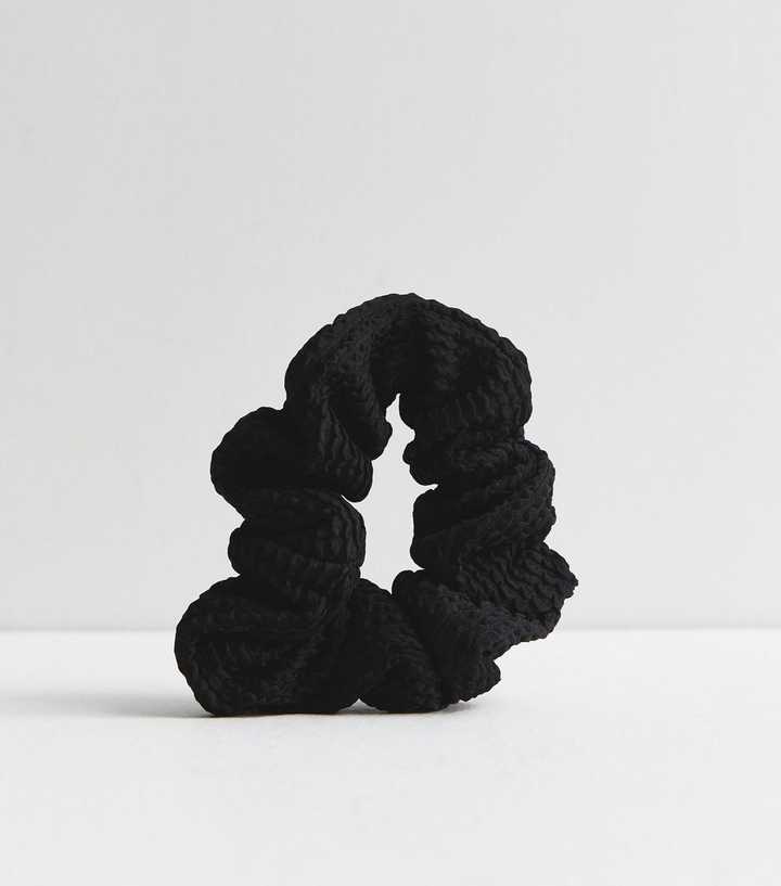 Black Textured Scrunchie | New Look
