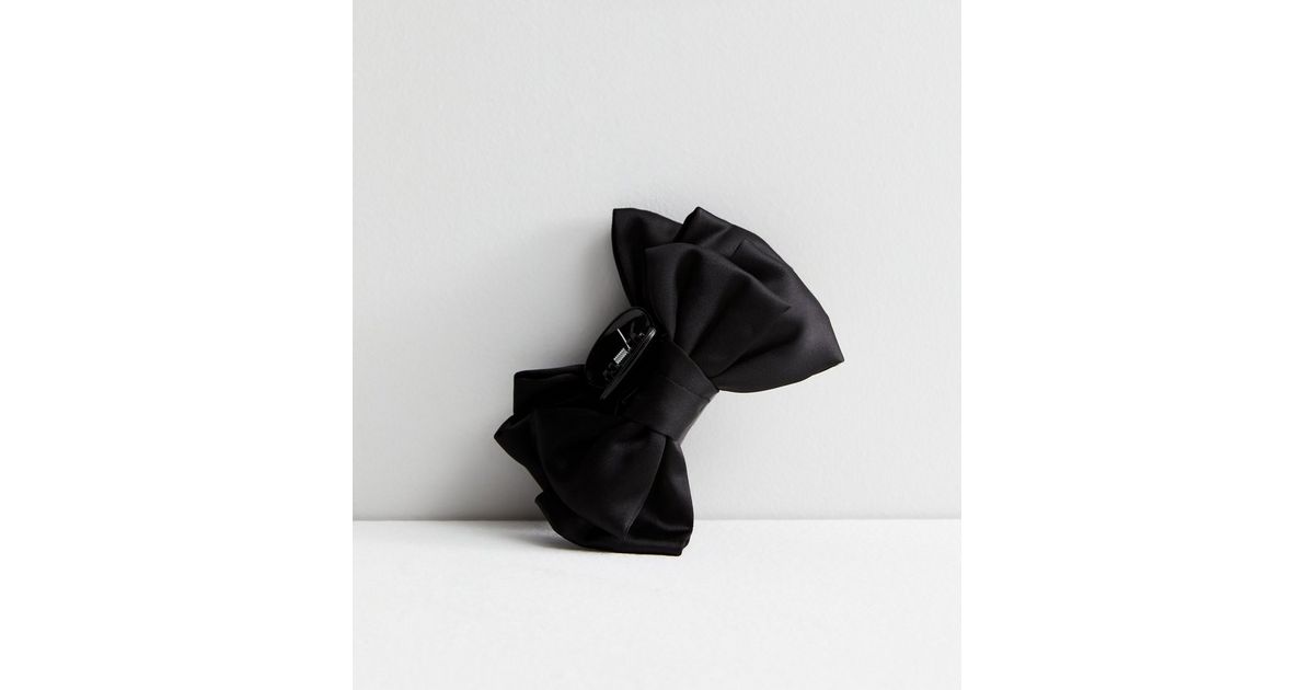 Black Satin Bow Bulldog Hair Clip | New Look