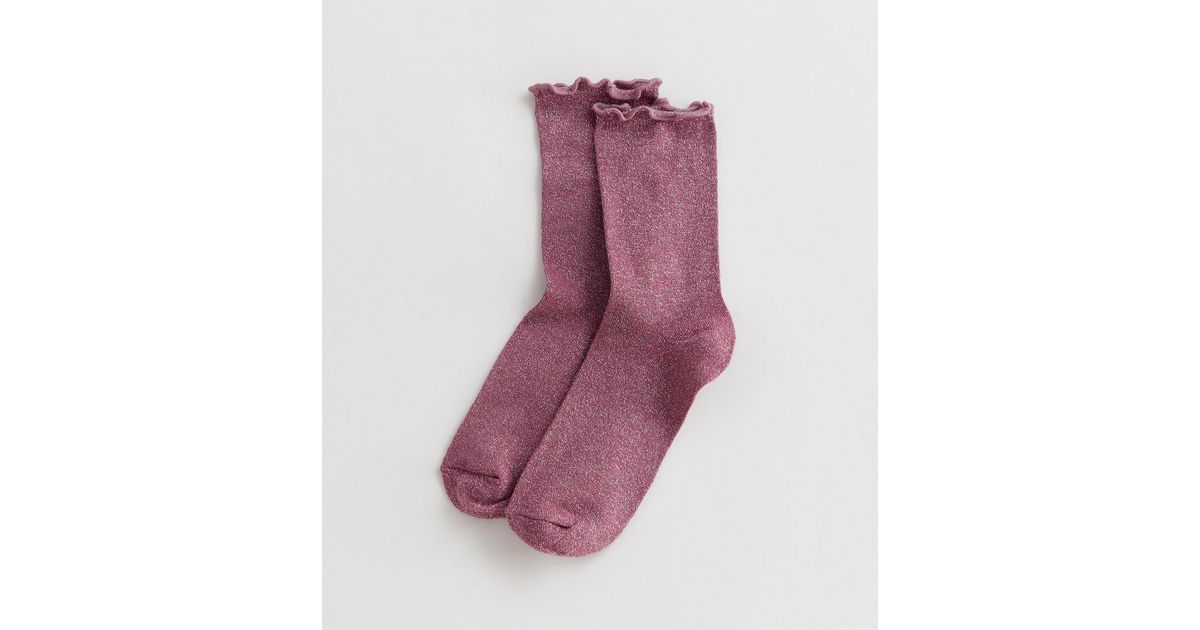 Mid Pink Glitter Frill Socks | New Look