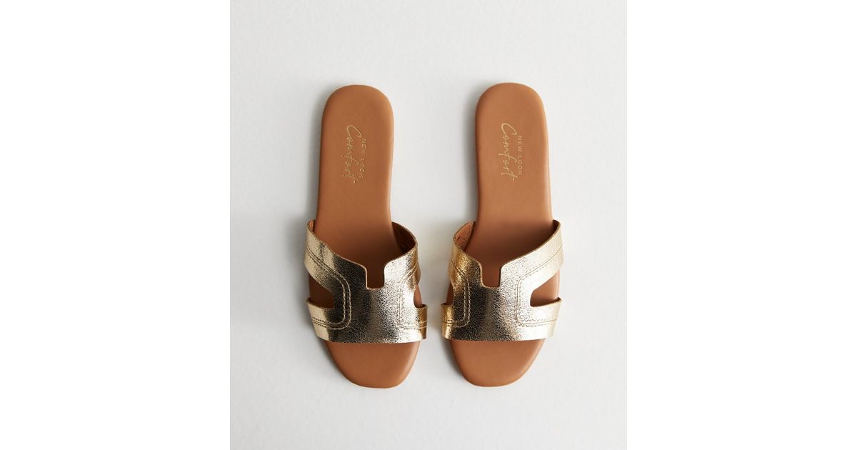 Gold Leather-Look Sliders | New Look