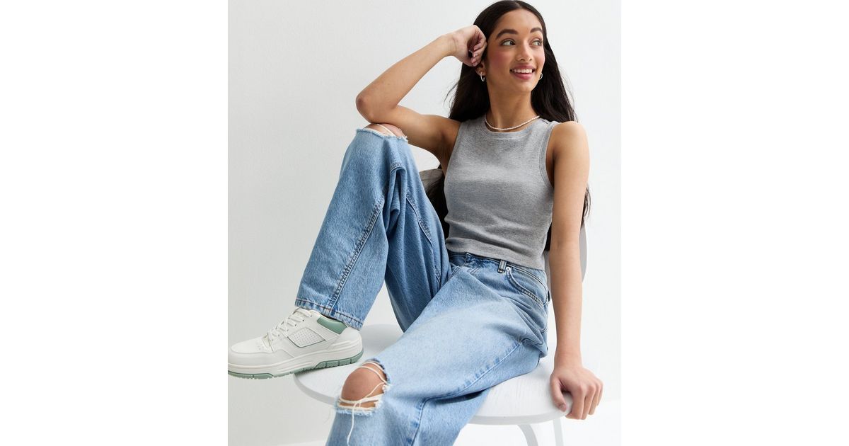 Girls Grey Ribbed Crop Tank Top | New Look