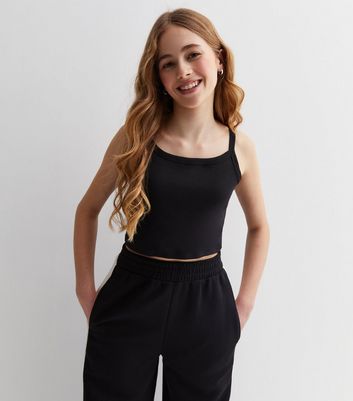 Girls Black Ribbed Crop Cami | New Look