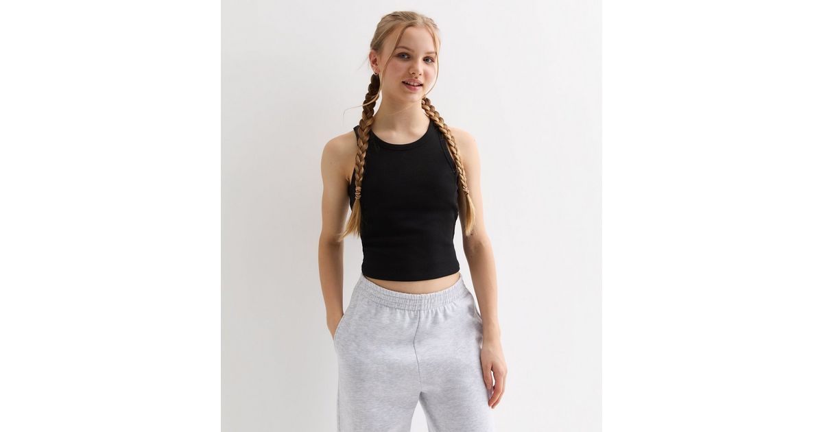 Girls Black Ribbed Racer Vest | New Look