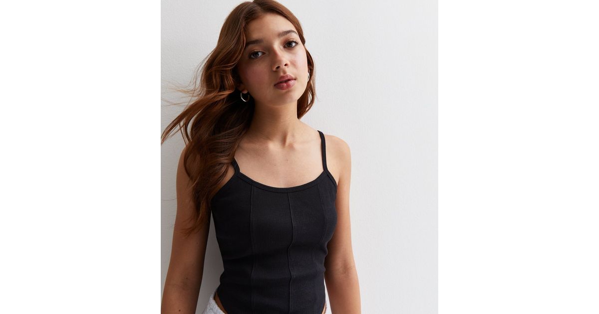 Girls Black Ribbed Strappy Corset Top | New Look
