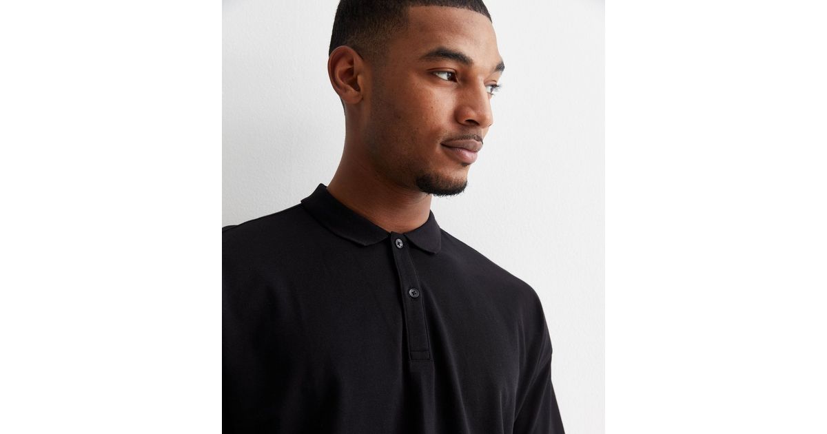 Black Piqué Cotton Oversized Polo Shirt | New Look