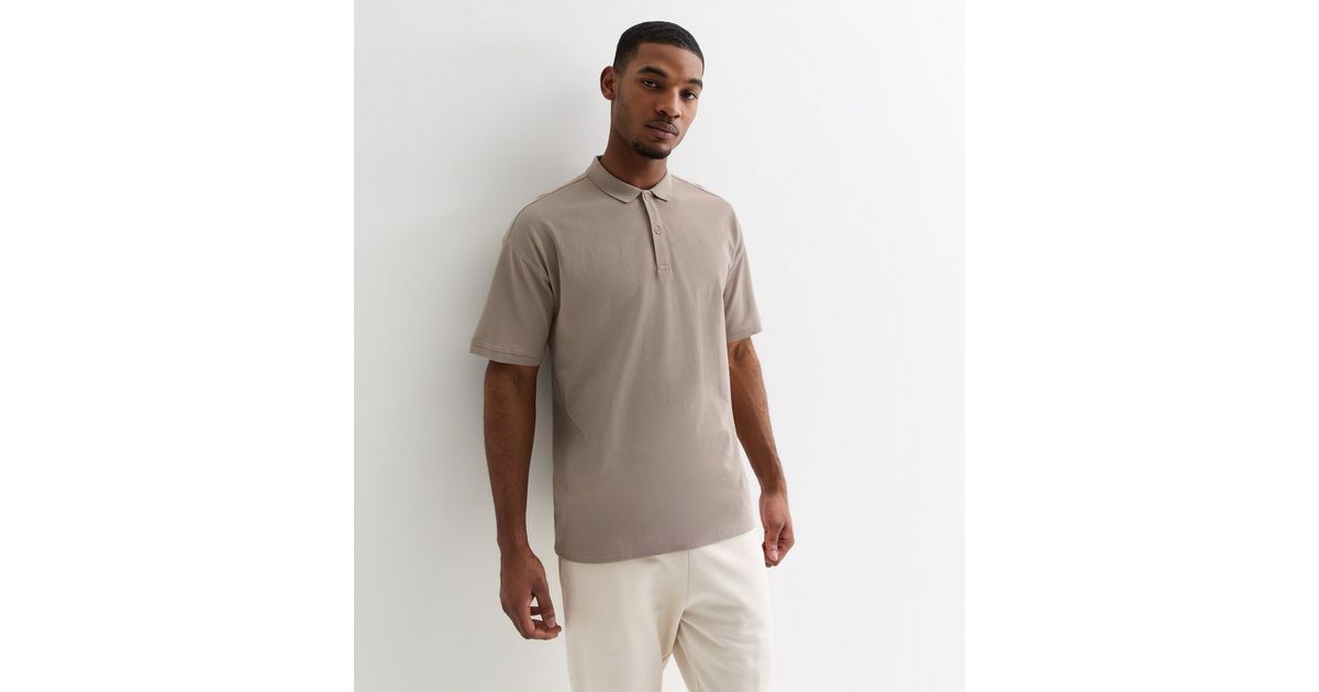 Light Brown Piqué Cotton Oversized Polo Shirt | New Look