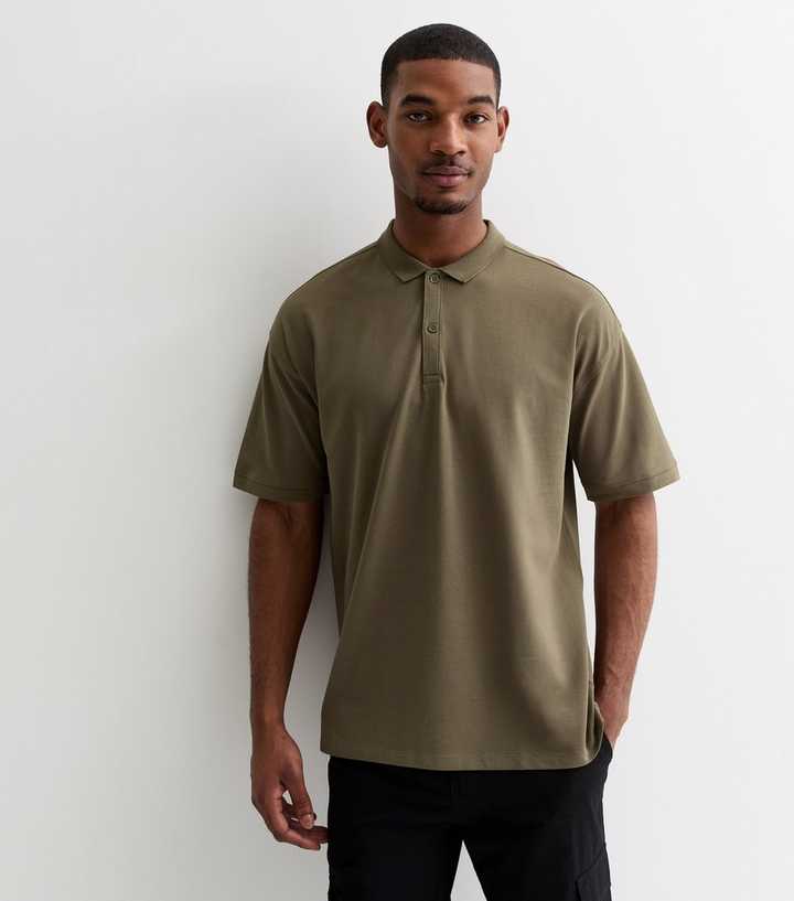 Khaki Piqué Cotton Oversized Polo Shirt | New Look