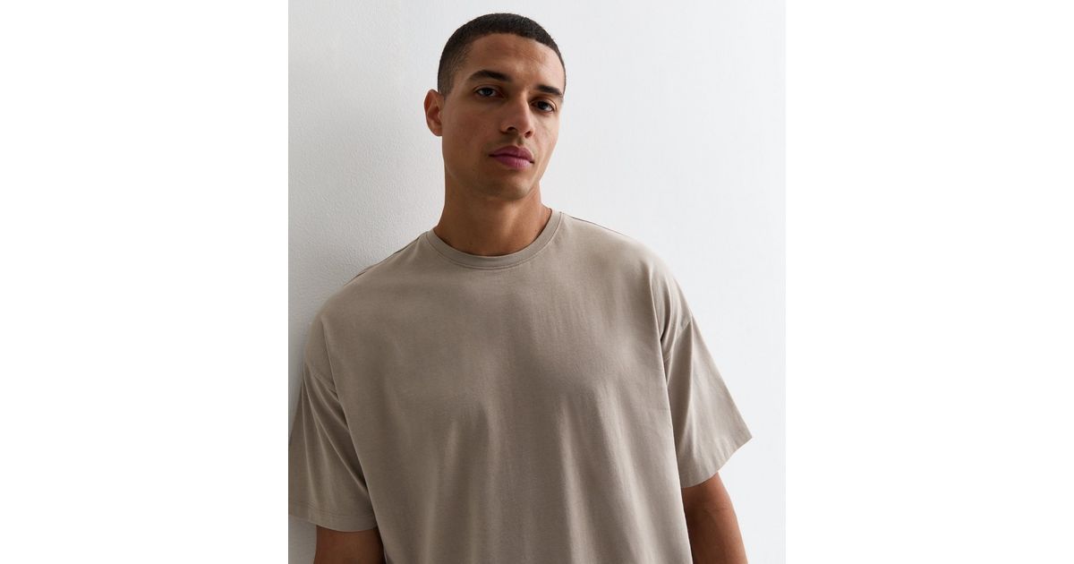 Light Brown Cotton Crew Neck Oversized T-Shirt | New Look