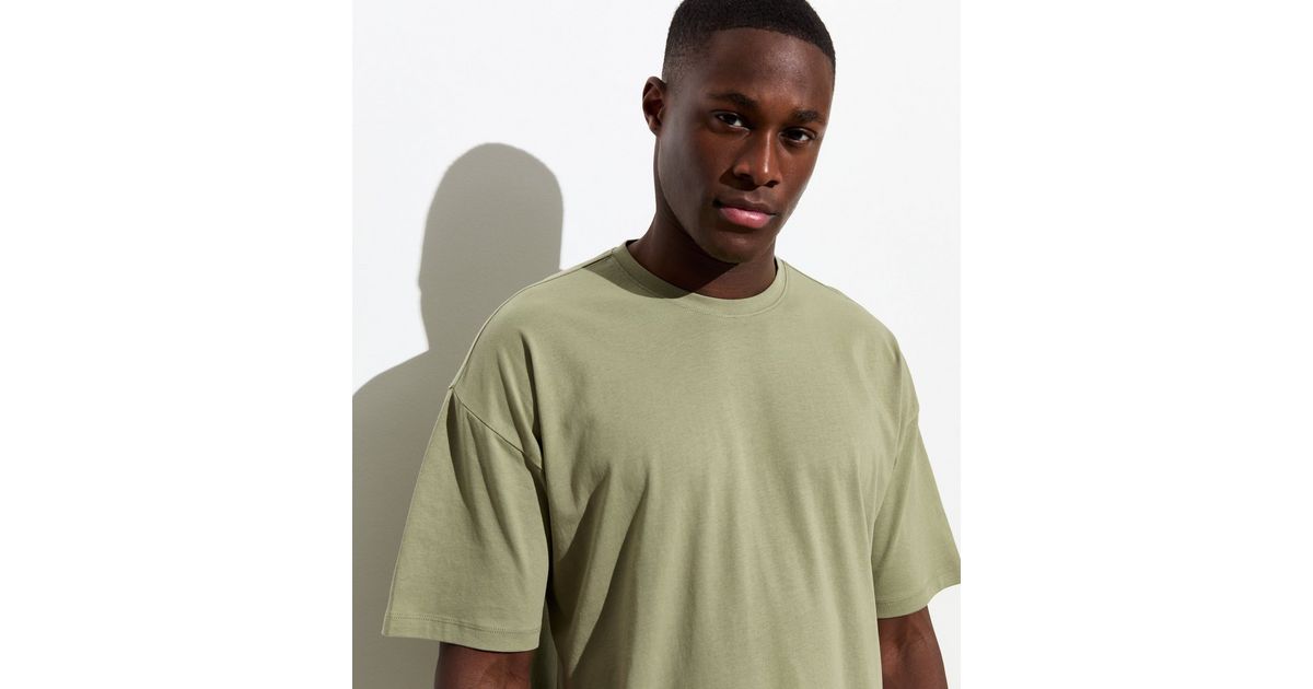 Olive Crew Neck Oversized T-Shirt | New Look