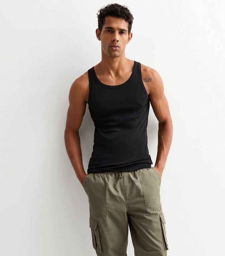 Black Ribbed Jersey Muscle Fit Vest | New Look