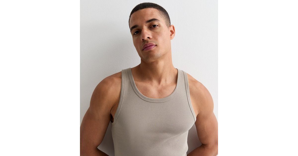 Brown Ribbed Jersey Muscle Fit Vest | New Look