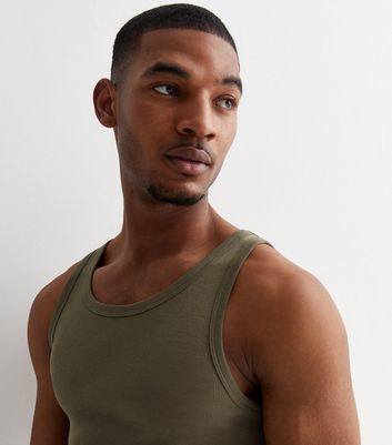 Khaki Ribbed Jersey Muscle Fit Vest | New Look