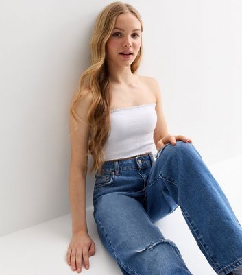 Girls White Shirred Bandeau Top | New Look