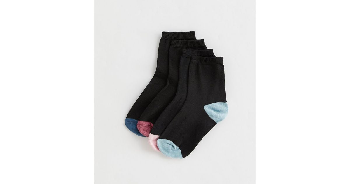 4 Pack Black Heel Toe Socks | New Look