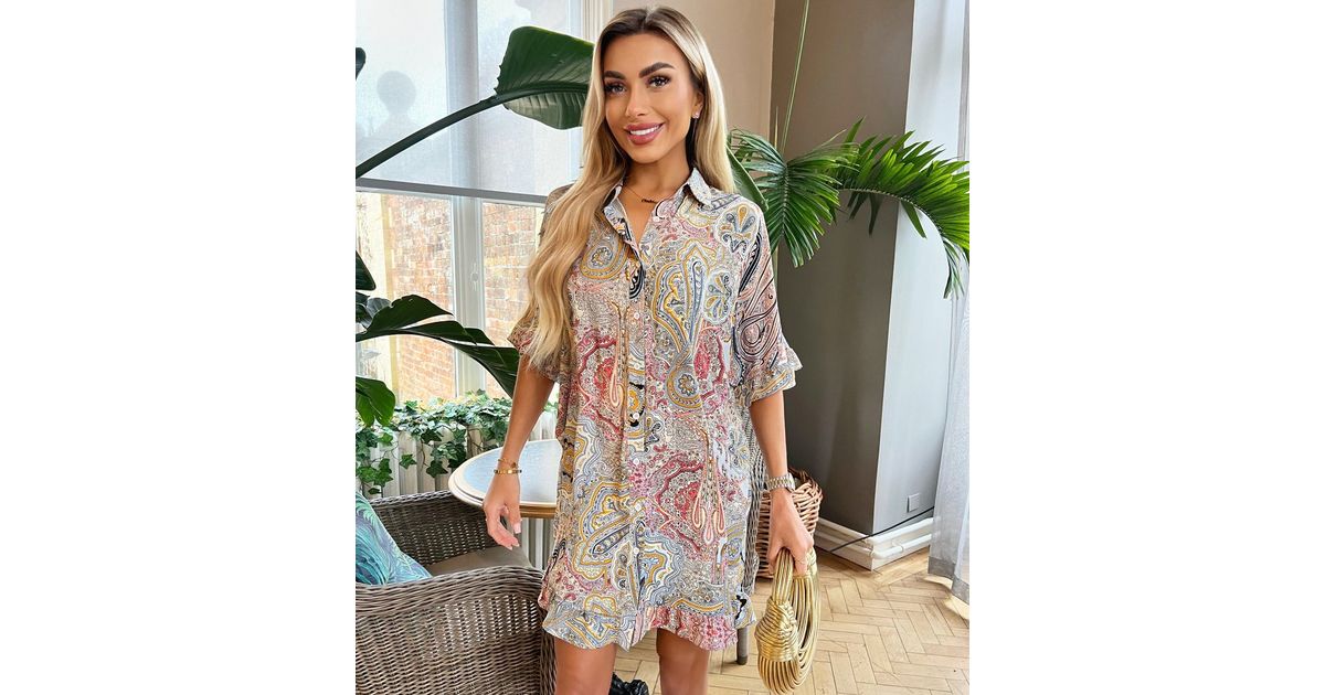 AX Paris Multi Colour Paisley Print Mini Shirt Dress | New Look