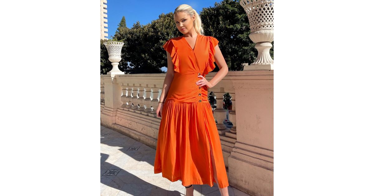 AX Paris Bright Orange Frill Midi Dress | New Look
