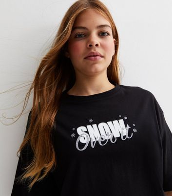 Girls Black Cotton Snow Over It Logo T-Shirt | New Look