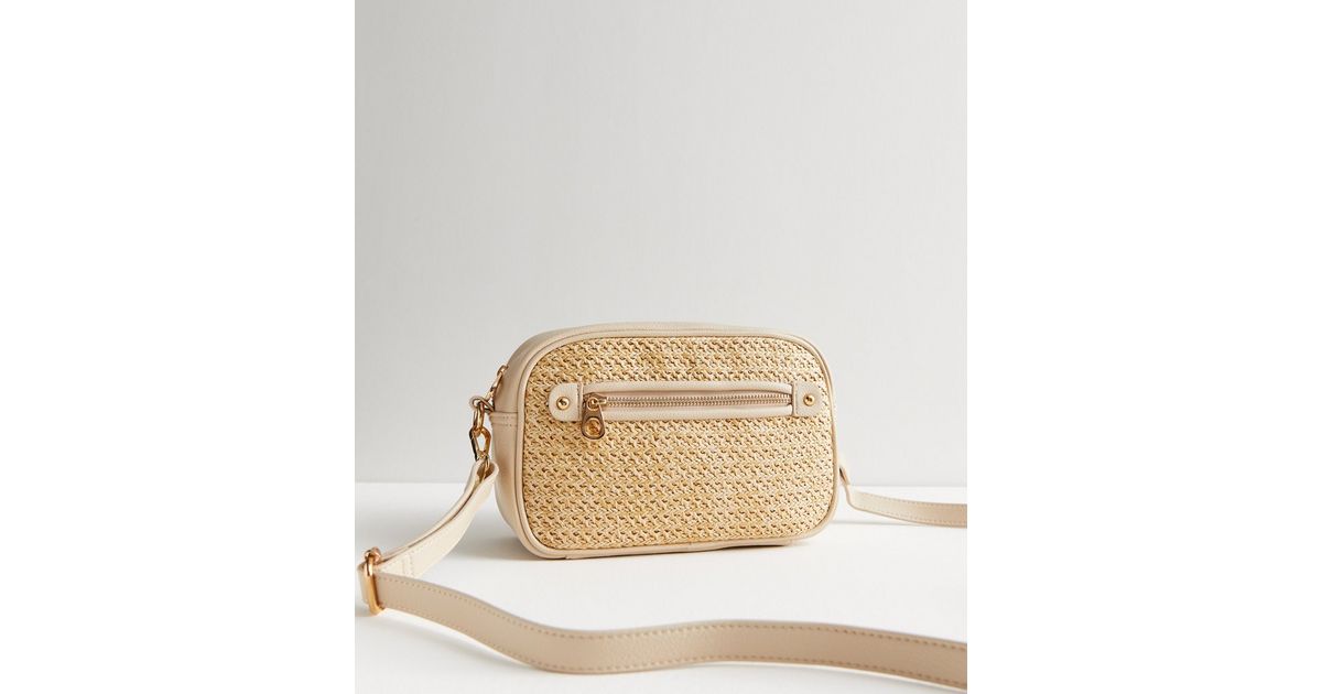 Off White Raffia Zip Front Cross Body Camera Bag | New Look