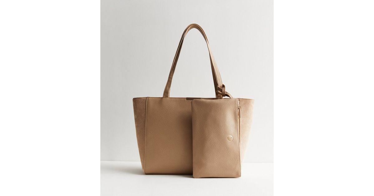 Camel Suedette Panel Tote Bag Duo | New Look