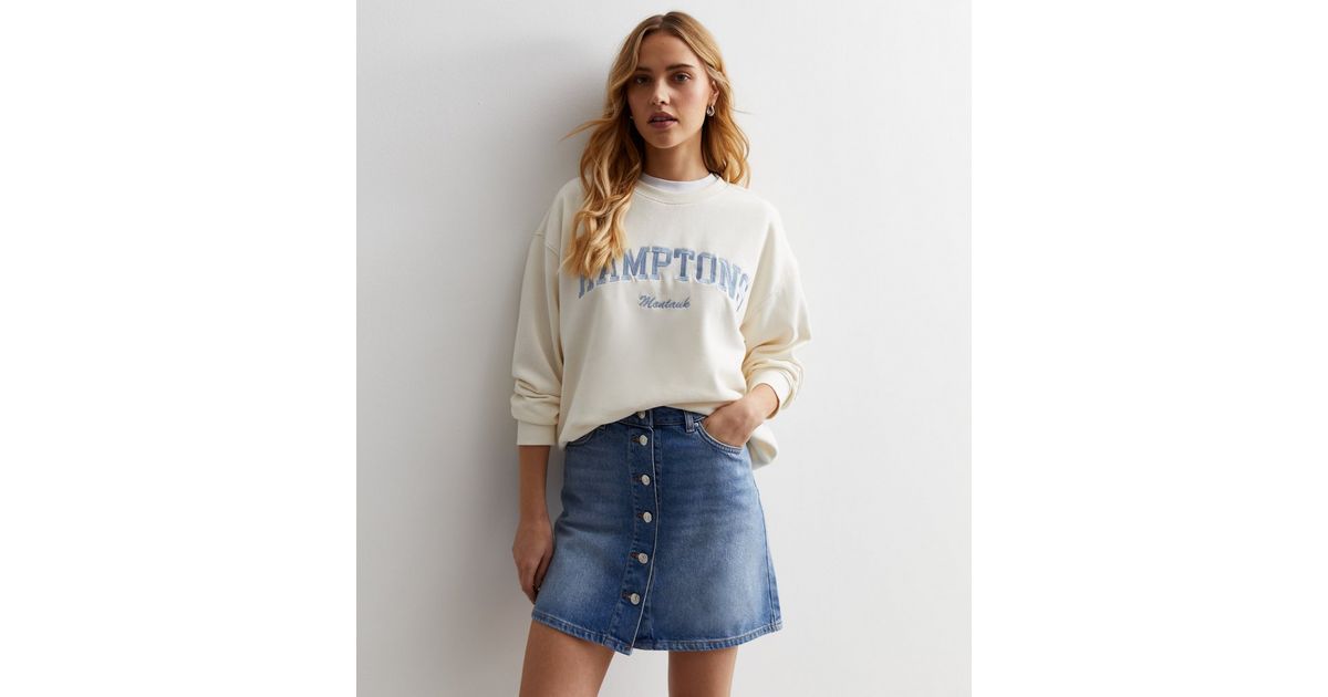 Blue Denim Button Front Mini Skirt New Look