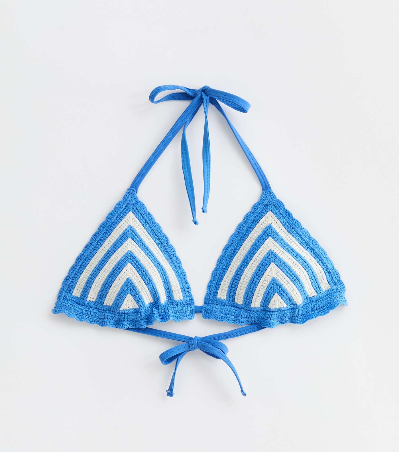 Blue Chevron Crochet Halterneck Triangle Bikini Top New Look