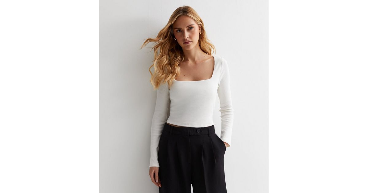 Cream Square Neck Long Sleeve Top | New Look