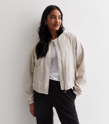 Stone Zip Up Bomber Jacket | New Look