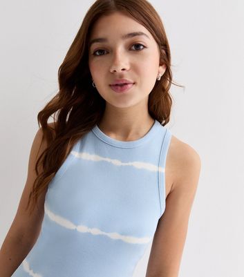 Girls Pale Blue Tie Dye Print Racer Mini Dress | New Look