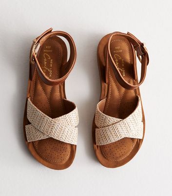 Wide Fit Tan Raffia 2 Part Chunky Sandals | New Look