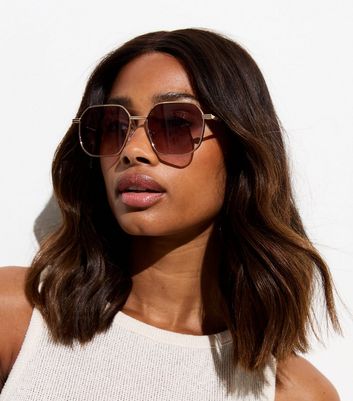 Gold Hexagonal Frame Sunglasses | New Look