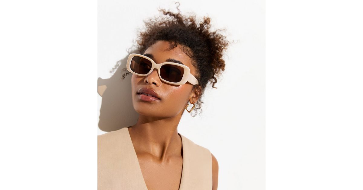 Light Brown Rectangle Frame Sunglasses | New Look