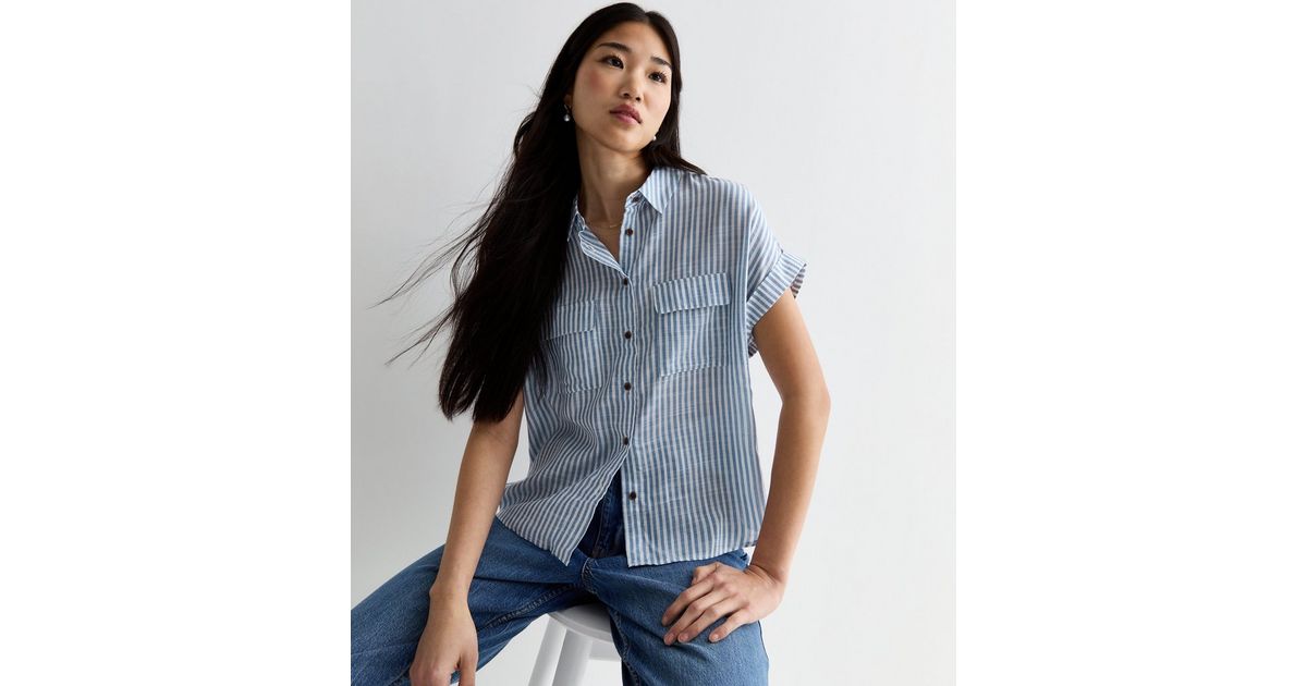 Blue Stripe Print Short Sleeve Shirt | New Look