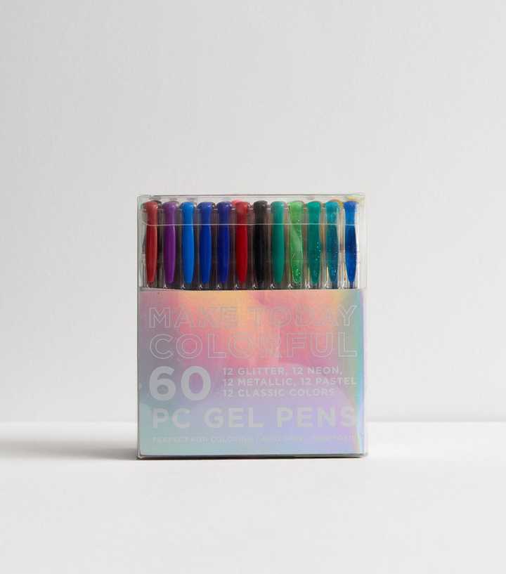 60 Pack Multicoloured Gel Pens | New Look