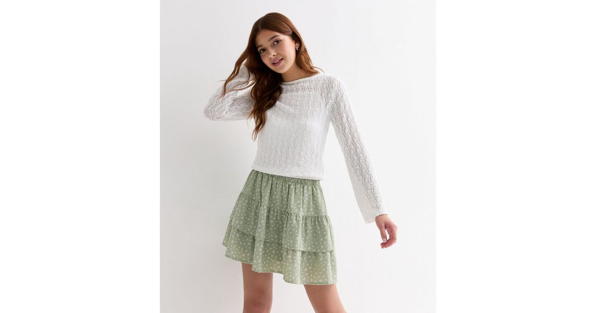 Girls Light Green Ditsy Tiered Mini Skort | New Look