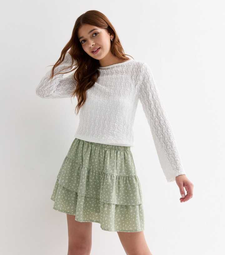 Girls Light Green Ditsy Tiered Mini Skort | New Look