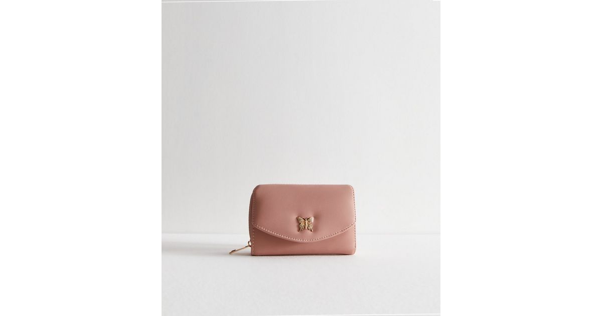 Pink Butterfly Leather-Look Medium Purse | New Look