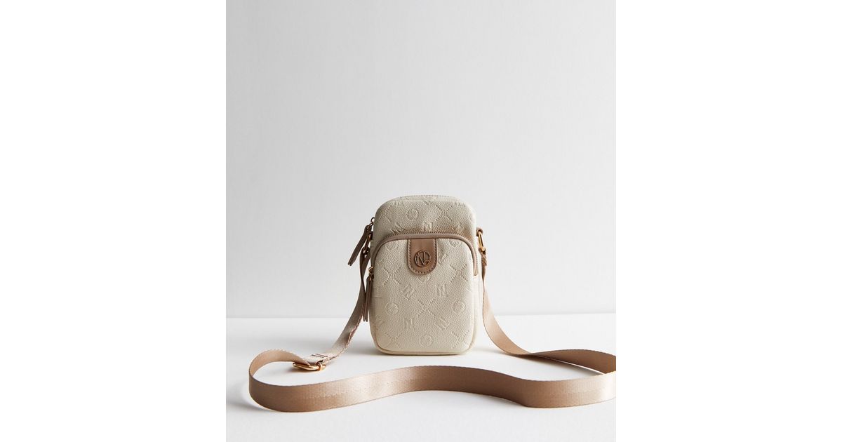 Off White Debossed Monogram Phone Holder | New Look