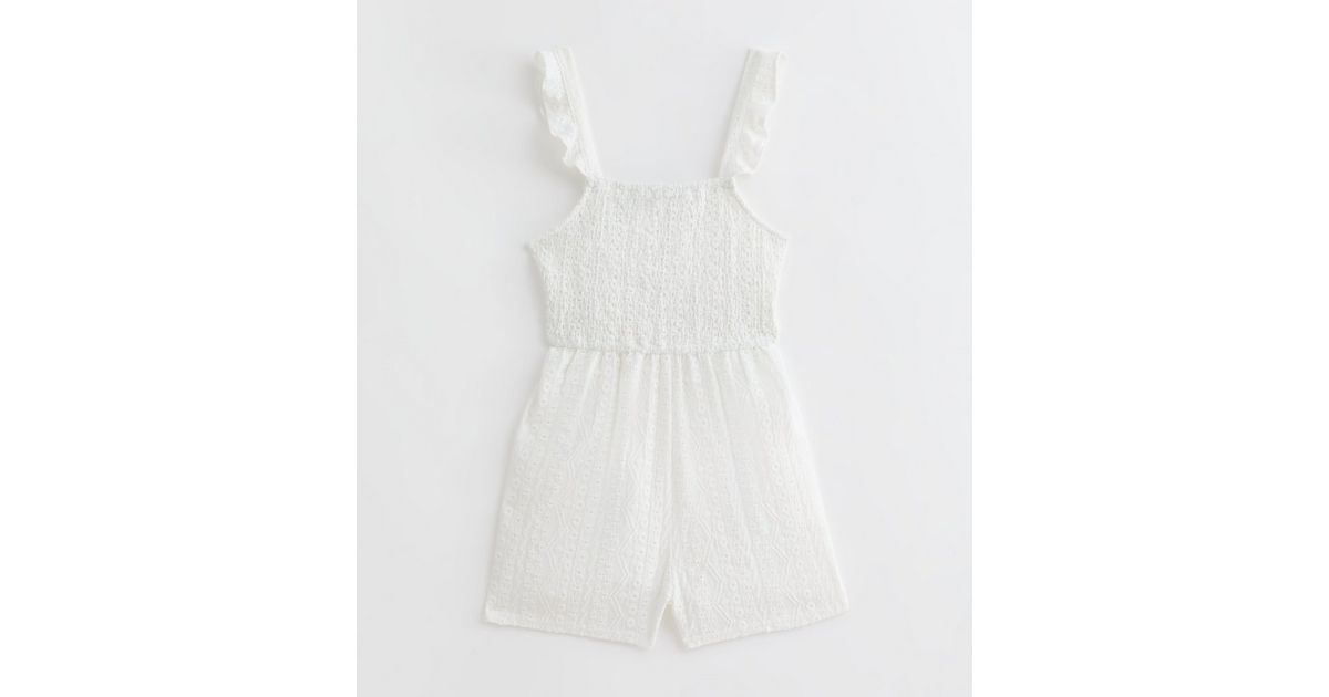 Girls White Frill Trim Broderie Beach Playsuit | New Look