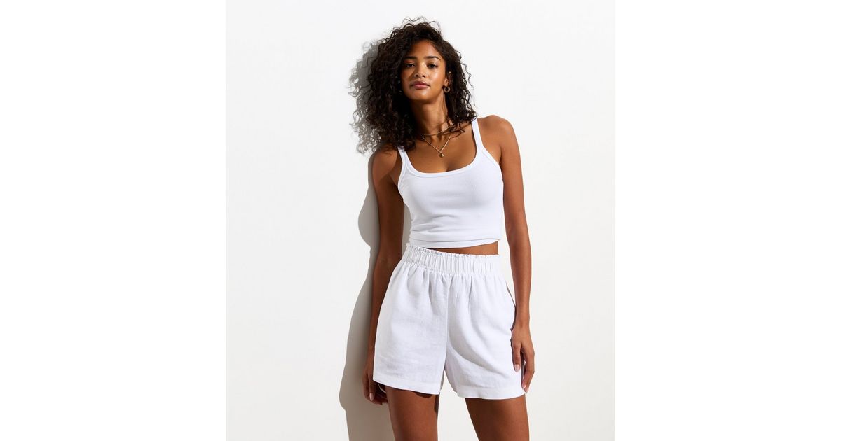 White Linen Blend Shorts | New Look
