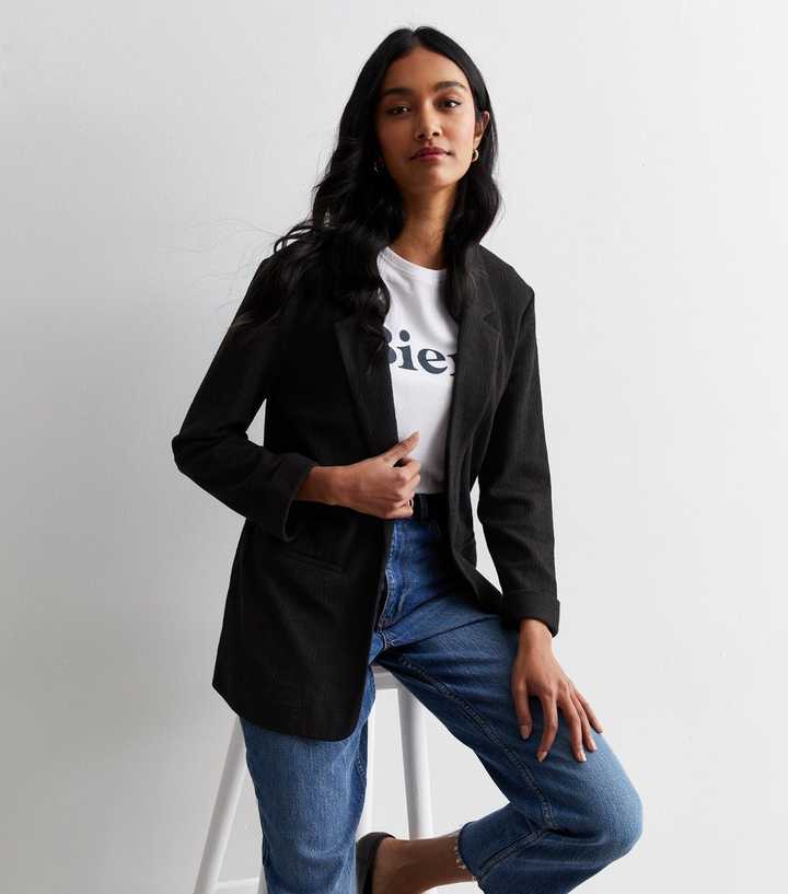 Black Textured Jersey Blazer | New Look