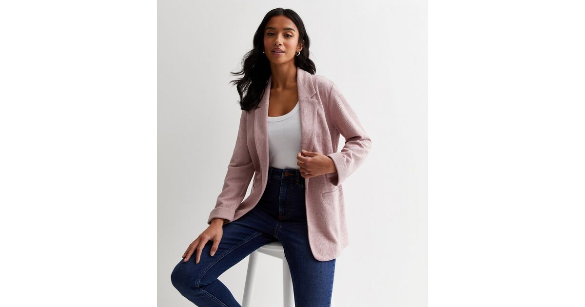 Petite Pale Pink Textured Stretch Blazer | New Look