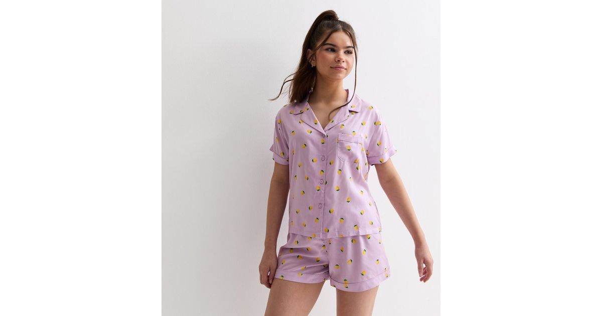 Girls Lilac Revere Short Pyjama Set with Lemon Print | New Look
