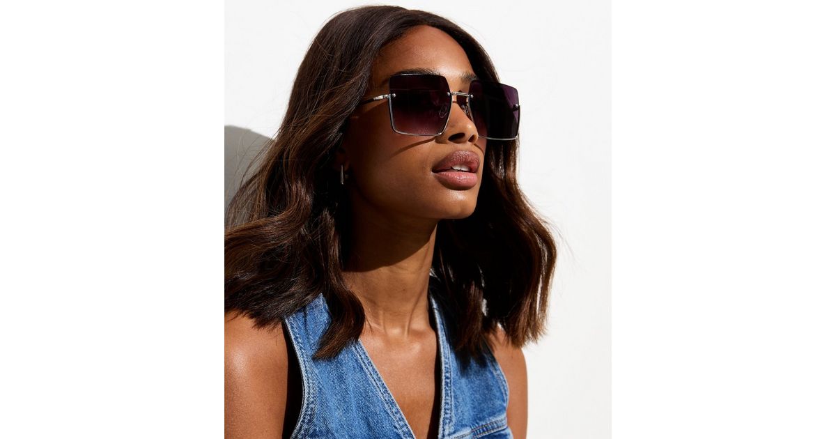 Silver Metal Square Frame Sunglasses | New Look